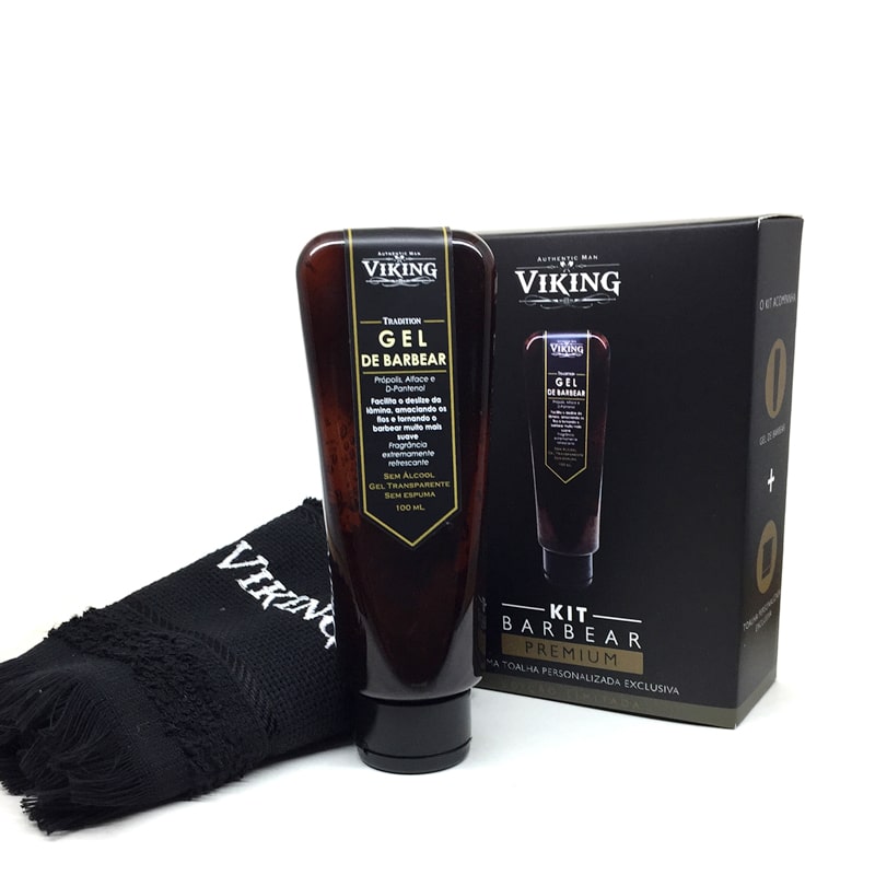 Kit Barbear Premium - Gel de Barbear e Toalha - Viking | Homens de Ouro